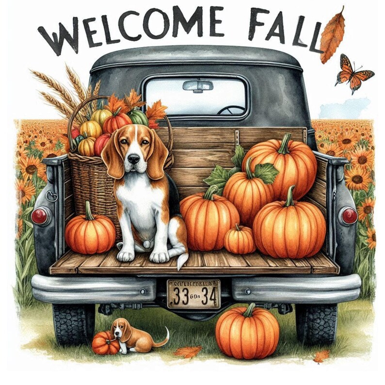 Vintage Truck Pumpkins Beagle Dog Fall Design, Perfect for T-shirts ...