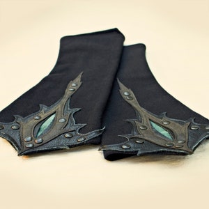 Festival Organic Cotton Black Mitts, Cosplay Fingerless Gloves, Warm ...