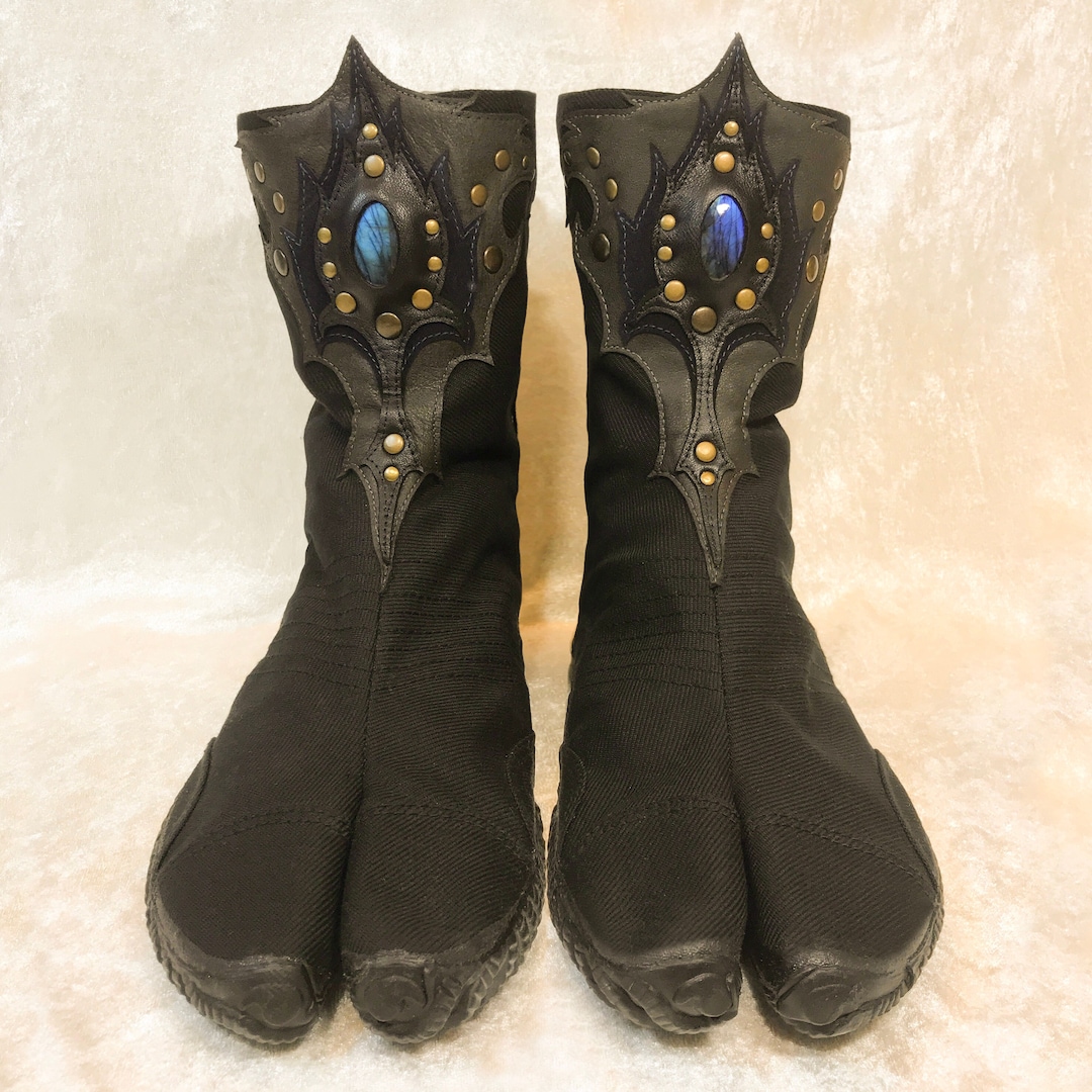 Ninja Tabi Shoes, Black Summer Cotton Fabric Boots, Leather, Vegan ...