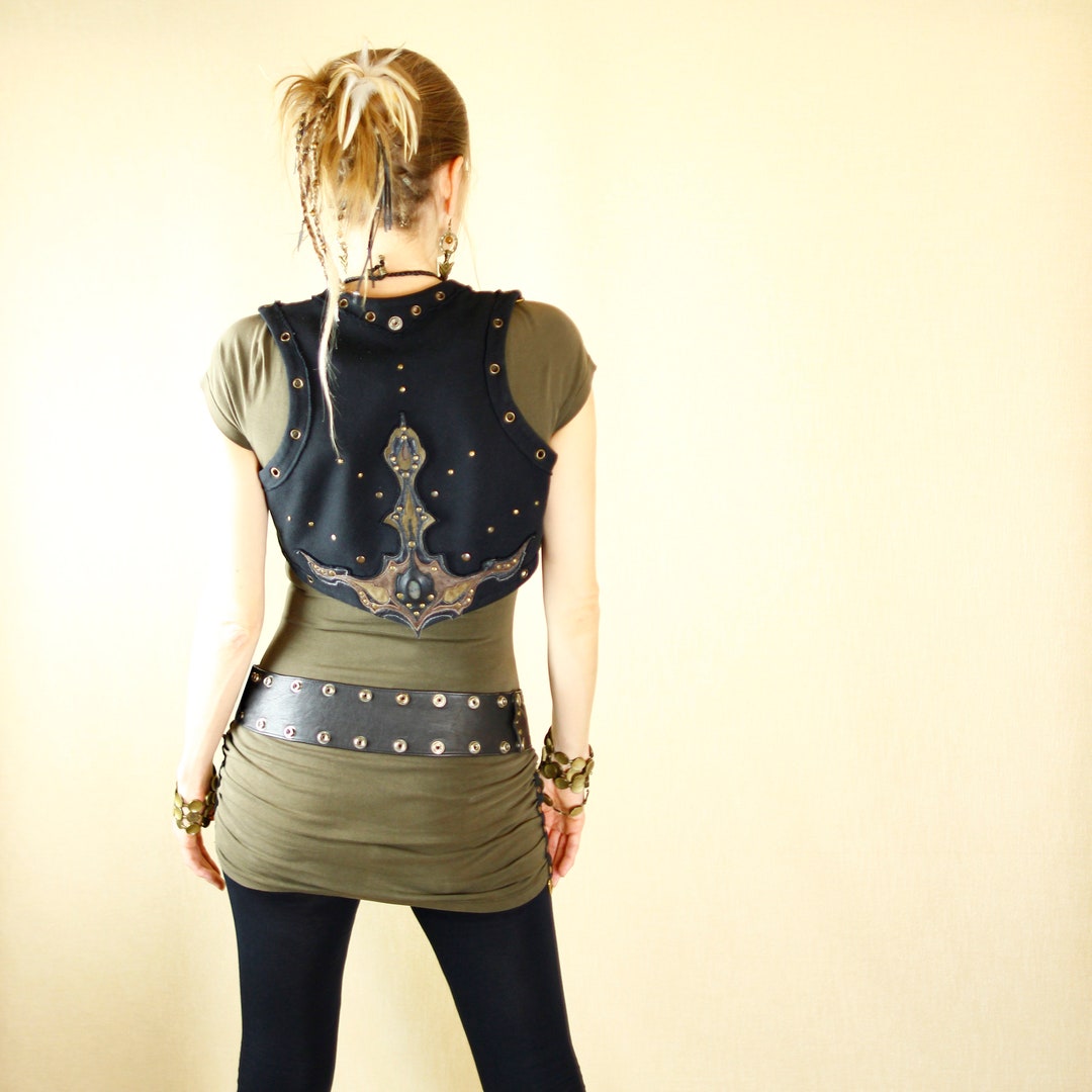 Cotton Bolero Shrug Black Vest With Leather Art Appliques, 12 Colors ...