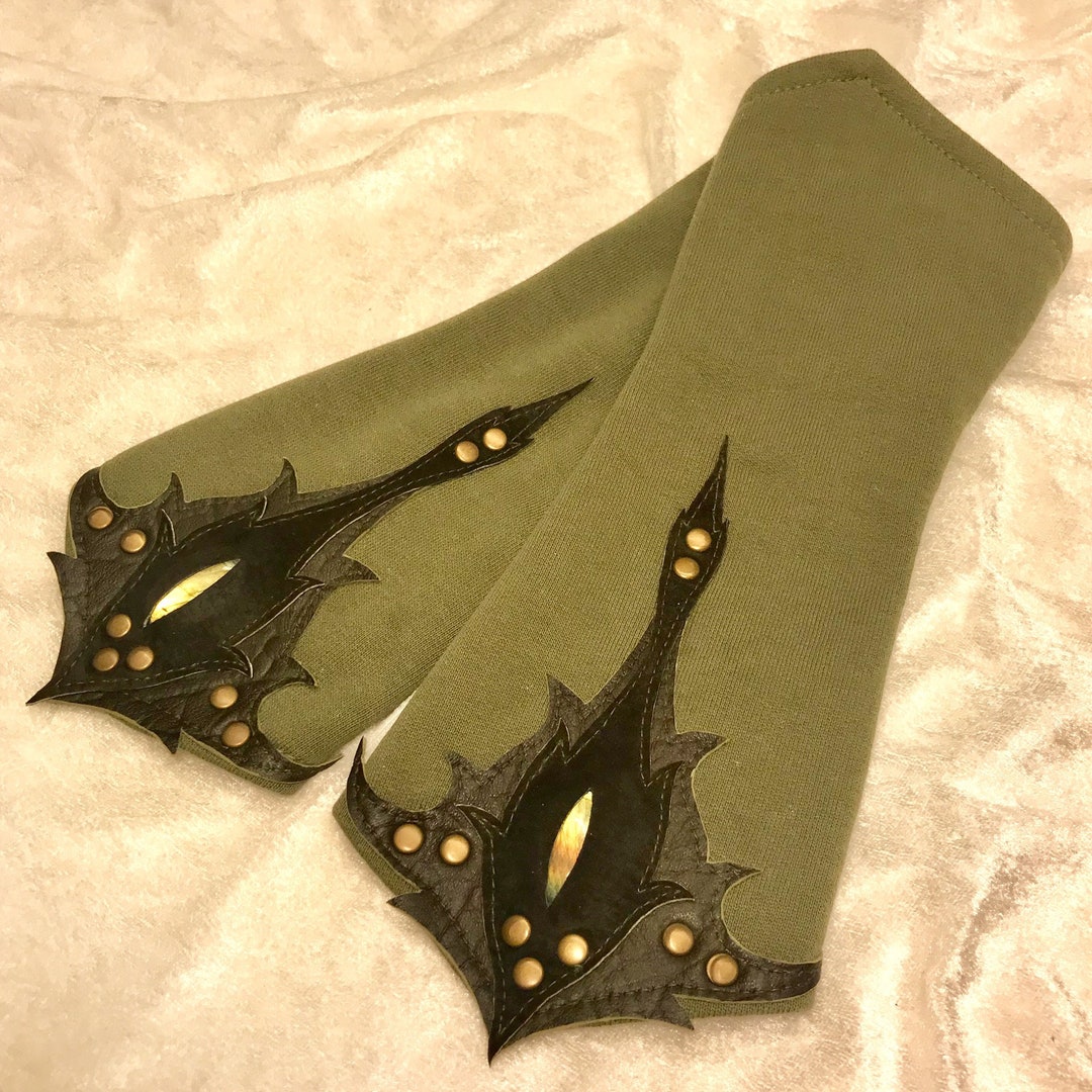 Fingerless Mitts, Organic Cotton Green Gloves, Festival Fabric Olive ...