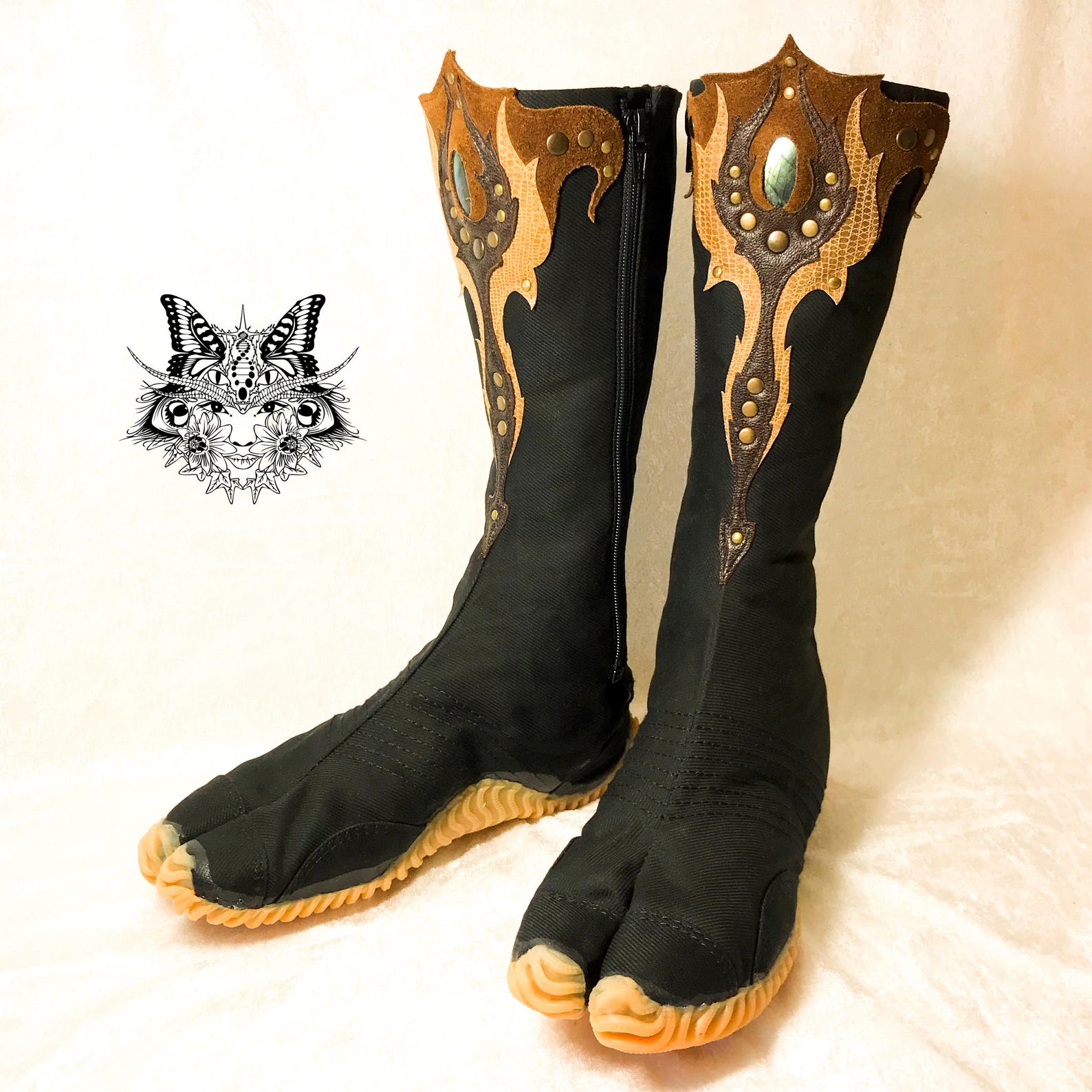 Ninja Tabi Shoes, Black Summer Cotton Fabric Boots, Leather, Vegan ...