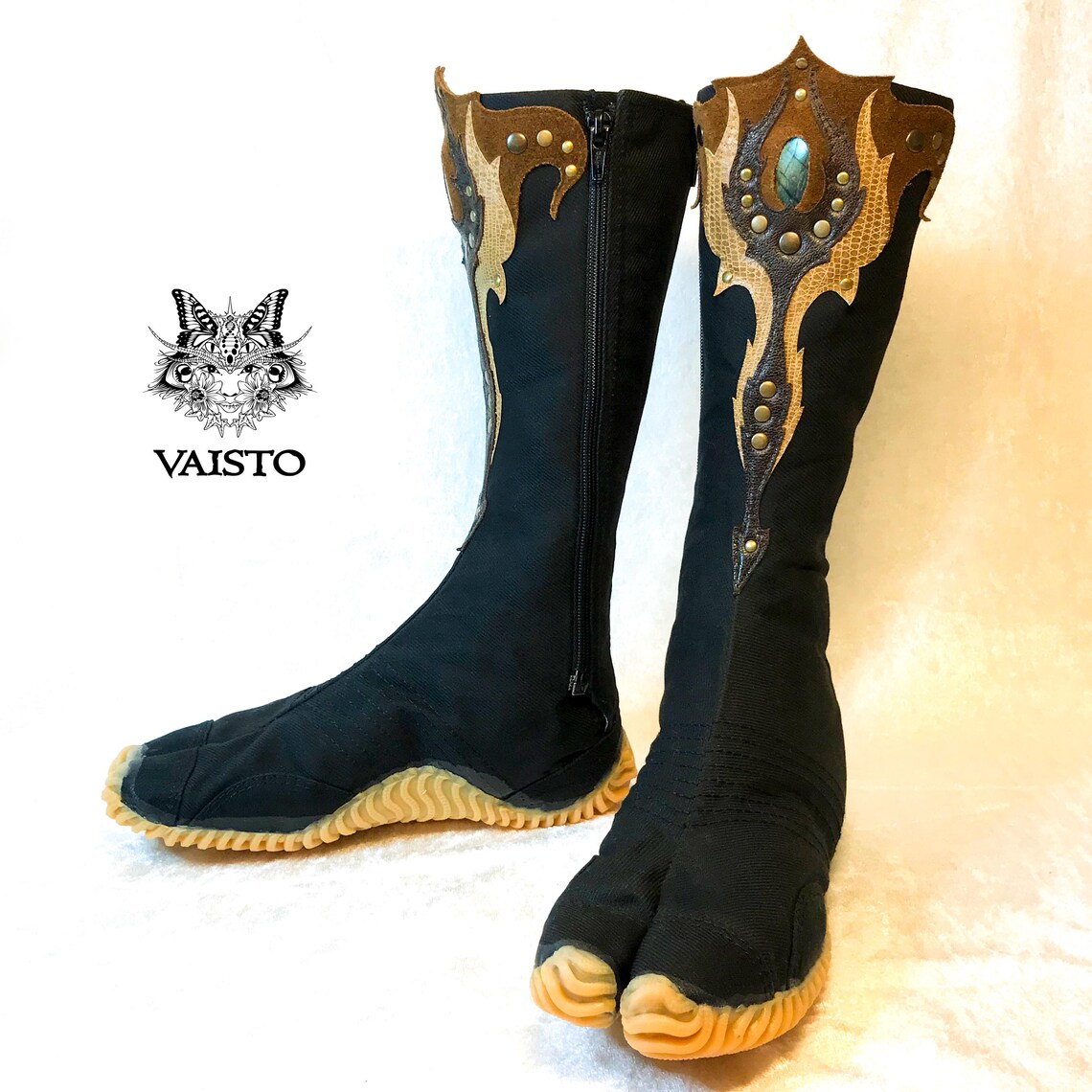 Ninja Tabi Shoes, Black Summer Cotton Fabric Boots, Leather, Vegan ...
