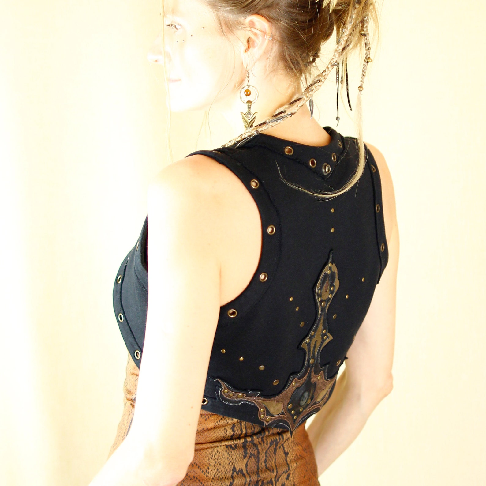 Cotton Bolero Shrug Black Vest With Leather Art Appliques, 12 Colors ...