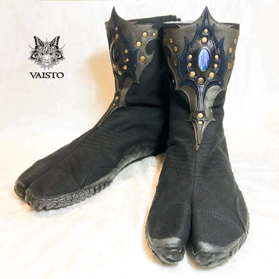 Ninja Tabi Shoes, Black Summer Cotton Fabric Boots, Leather, Vegan ...