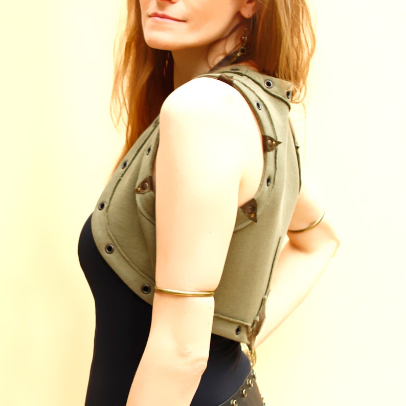 Cotton Shrug Vest Shrug Olive Green Bolero With Leather Art | Etsy