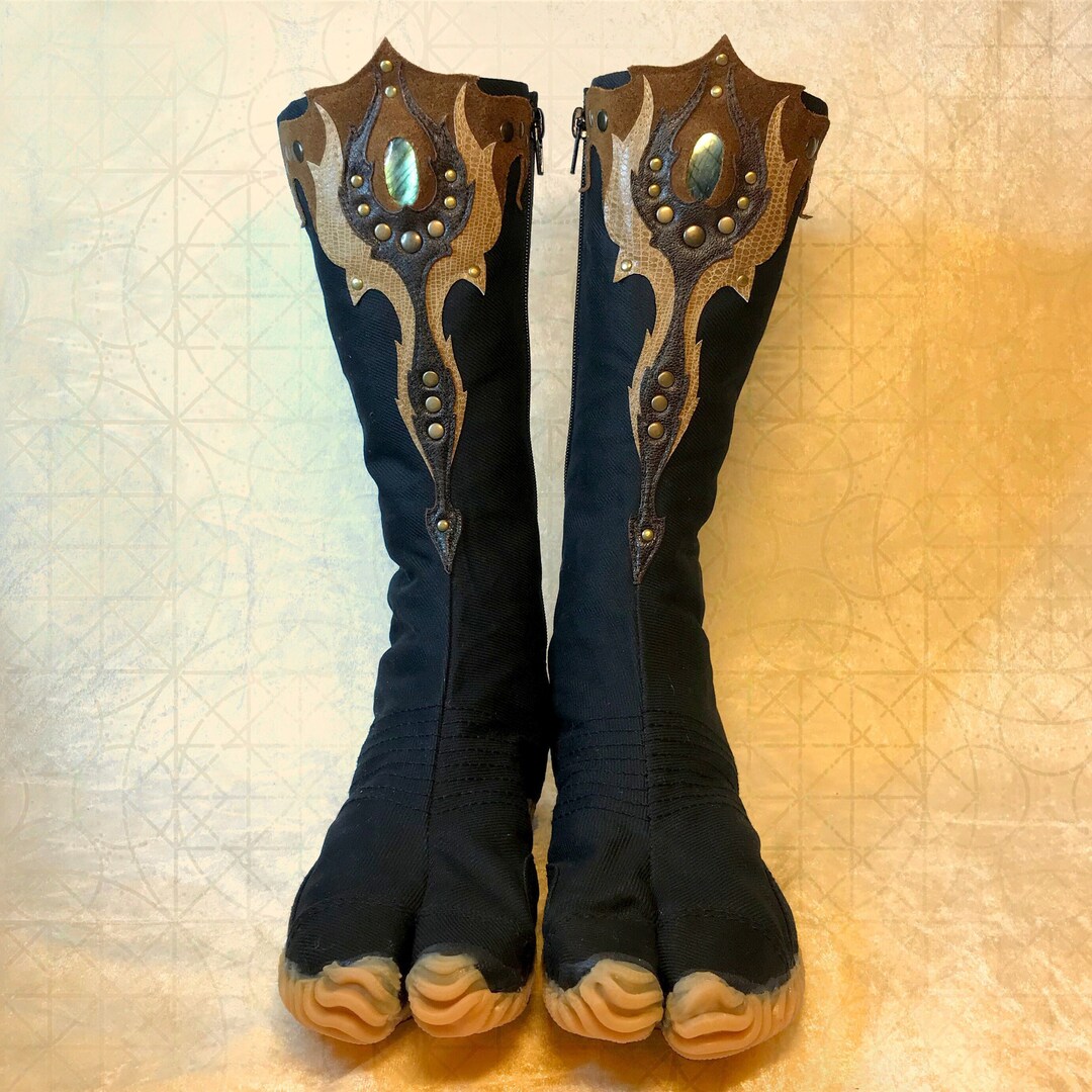 Ninja Tabi Shoes, Black Summer Cotton Fabric Boots, Leather, Vegan ...