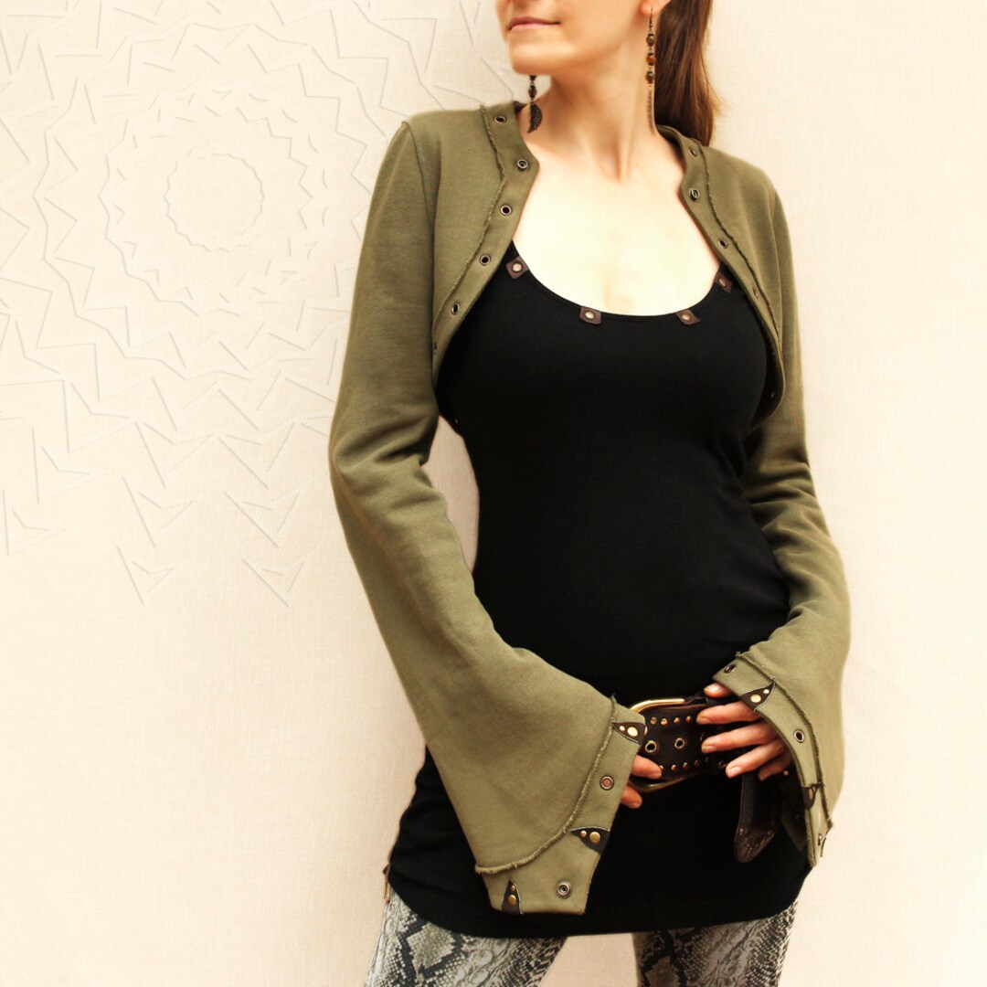 Festival Organic Cotton Green Bolero Elven Long Sleeve Shrug Cosplay ...