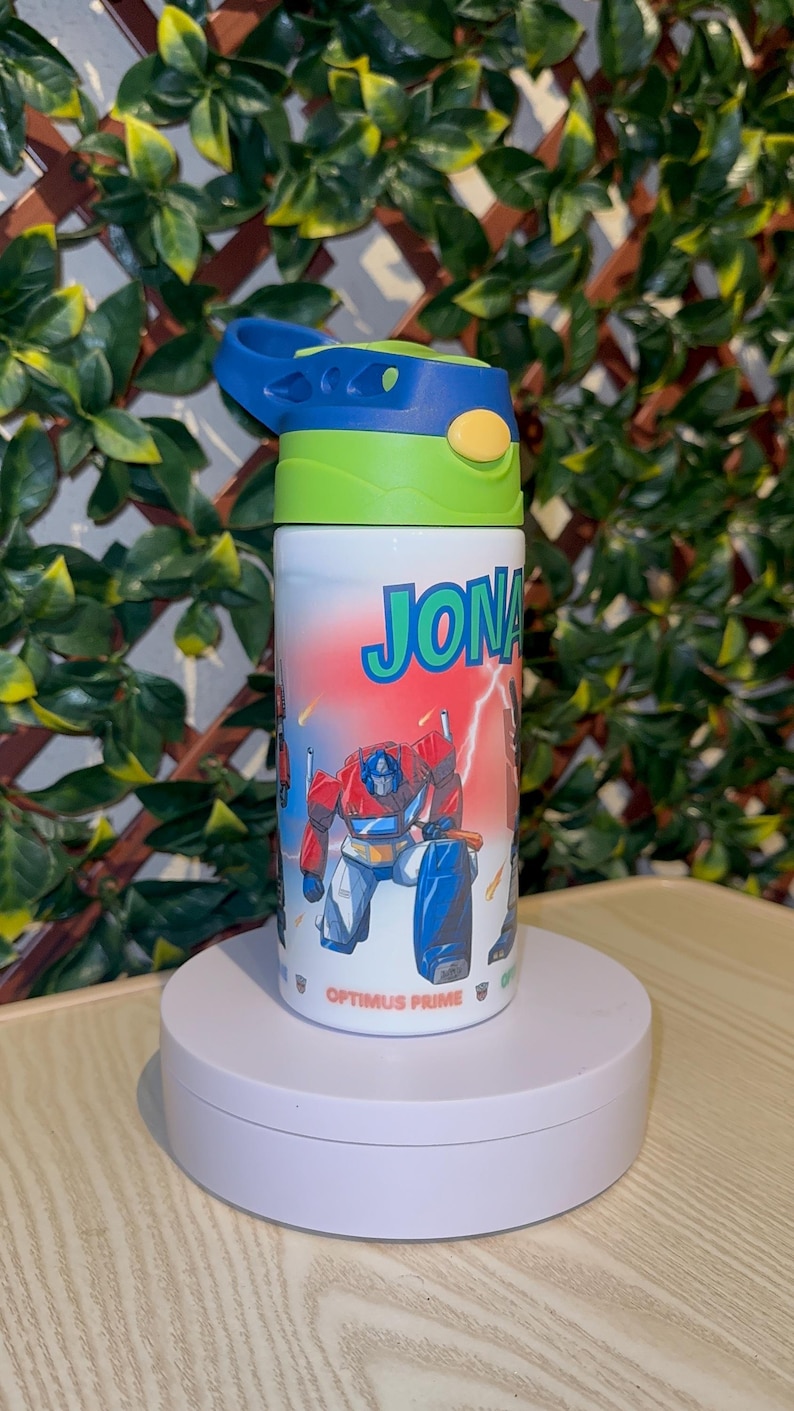 Custom Name Optimus Prime Tumbler / Kids Flip Top School Bottle/ Boy ...