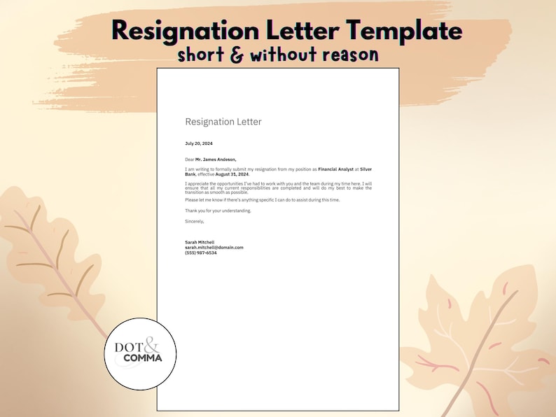 Resignation Letter Without Reason Short Simple Template - Etsy