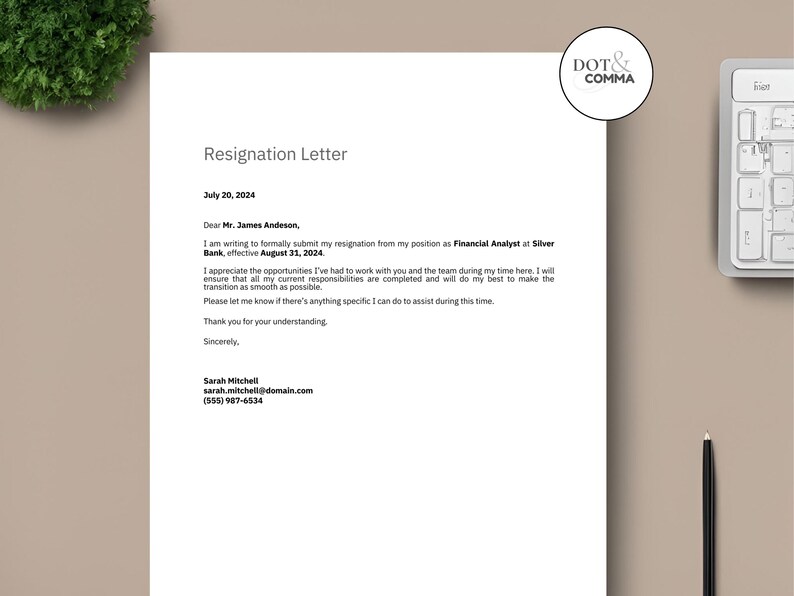Resignation Letter Without Reason Short Simple Template - Etsy