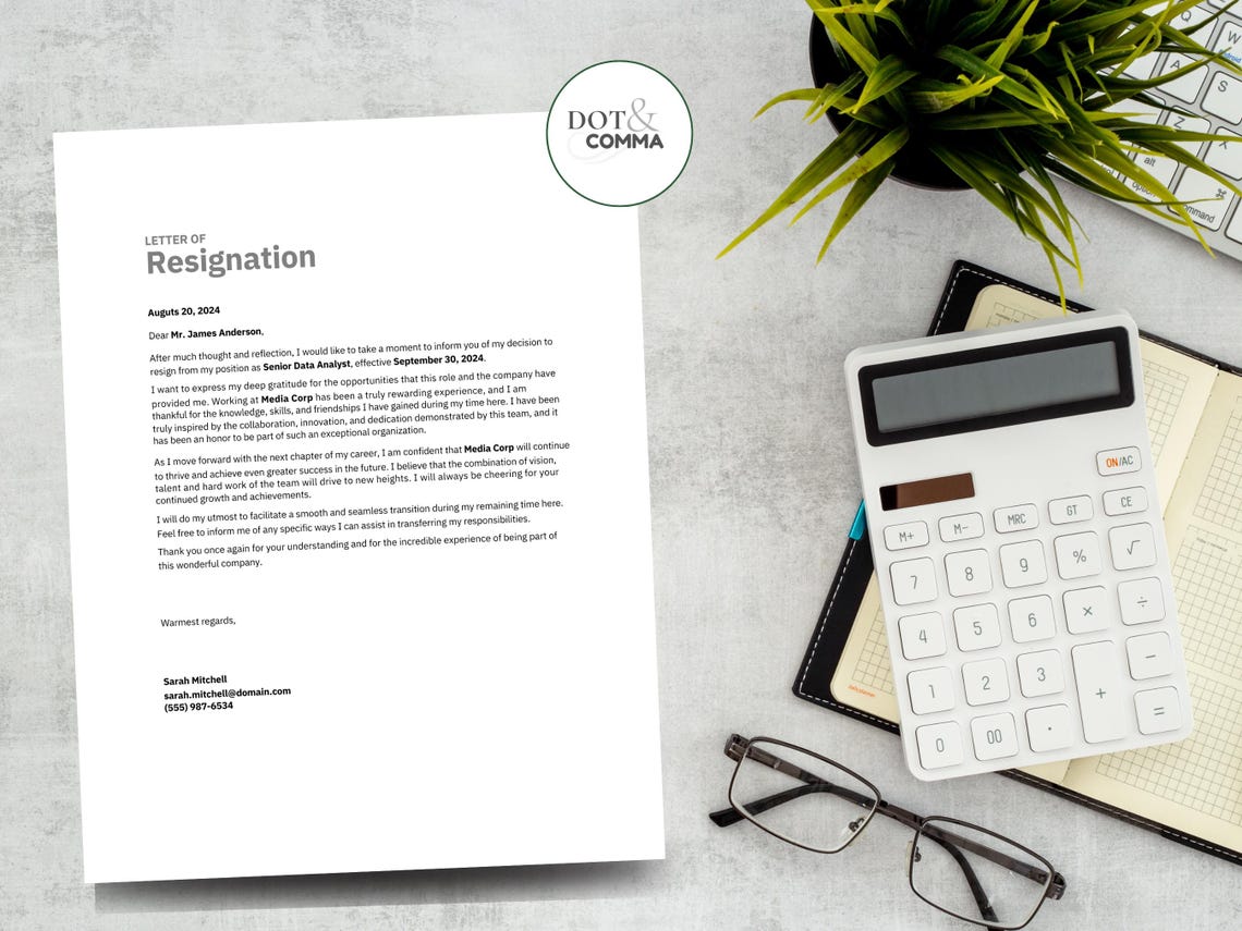 Professional Letter of Resignation Template Simple Resignation Letter ...