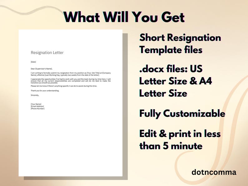 Resignation Letter Without Reason Short Simple Template - Etsy
