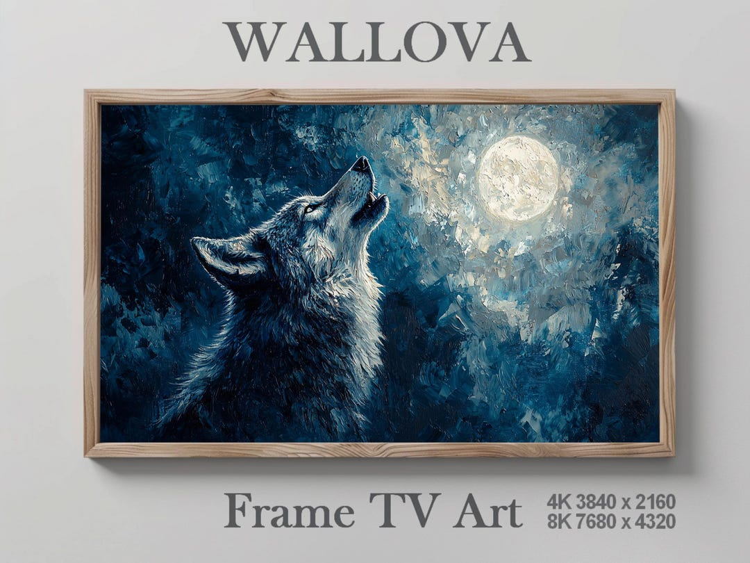 Wolf Howling at Full Moon Art for Frame TV Mystical Night Scene Digital ...
