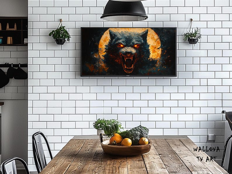 Werewolf With Glowing Eyes Art for Frame TV Halloween Decor Snarling ...