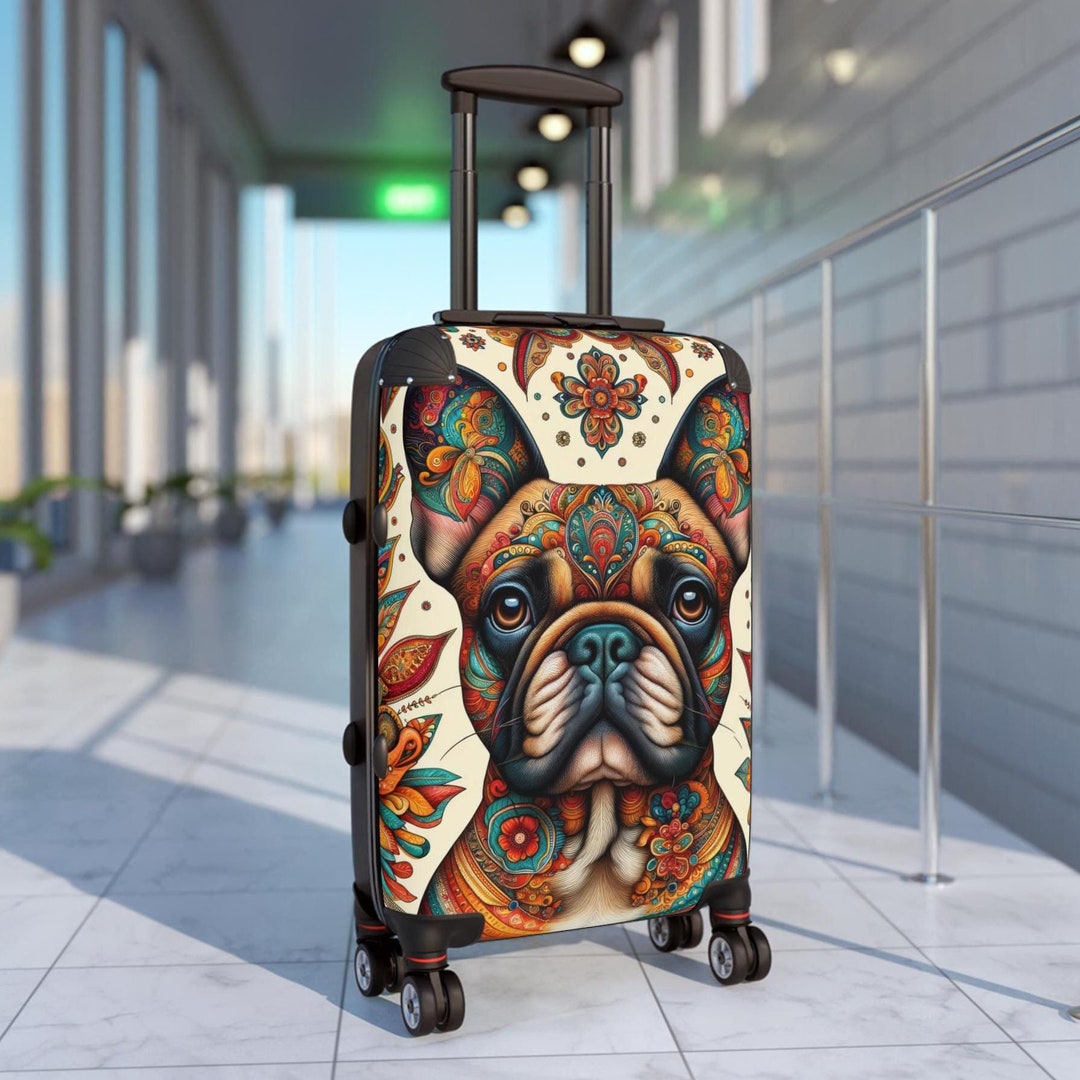 Hard Shell French Bulldog Suitcase - Boho Mandala Travel Bag for Dog ...