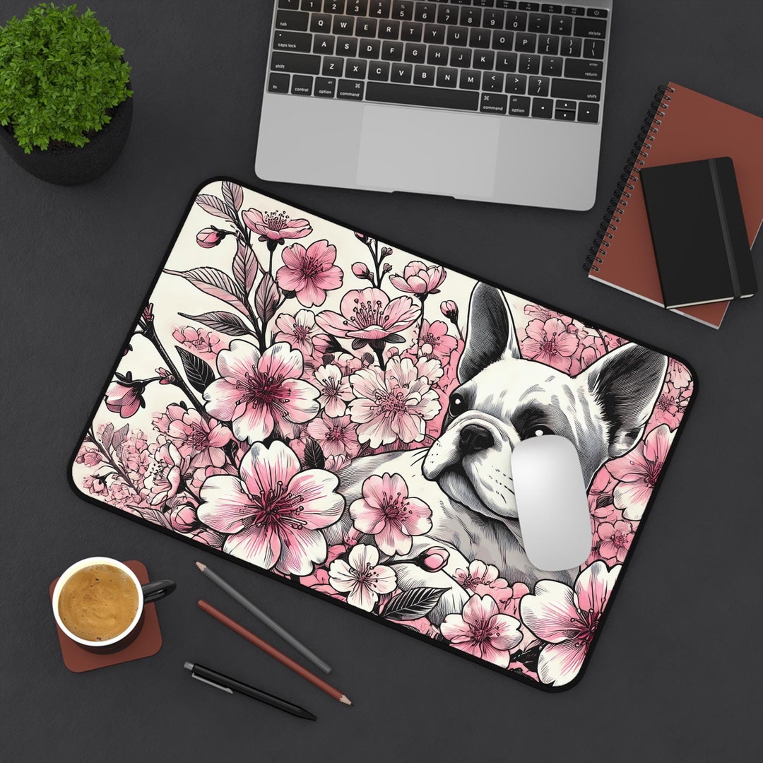 Cherry Blossom French Bulldog Desk Mat - 3 Sizes - Anime Manga Floral ...