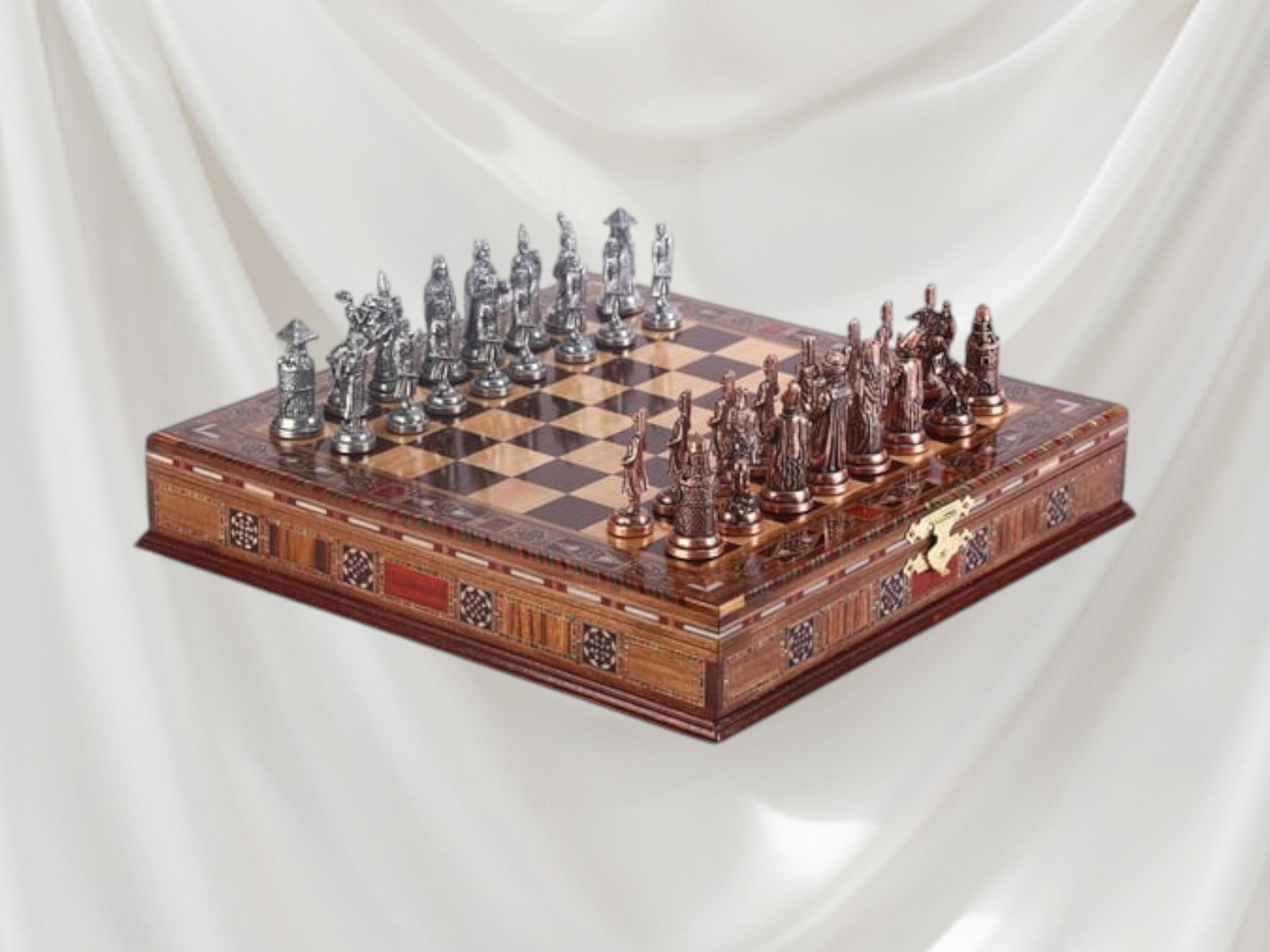 Large Ottoman & Byzantine Metal Chess Set Handmade Solid Wood Board ...