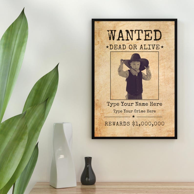 Personalized Wanted Poster, Custom Cowboy Portrait From Photo, Digital ...