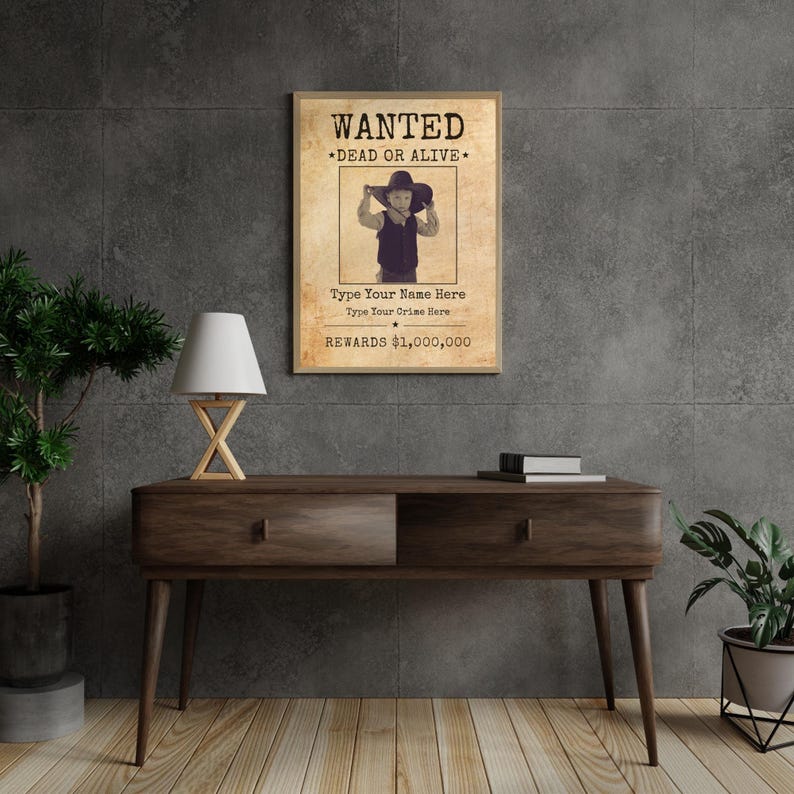 Personalized Wanted Poster, Custom Cowboy Portrait From Photo, Digital ...