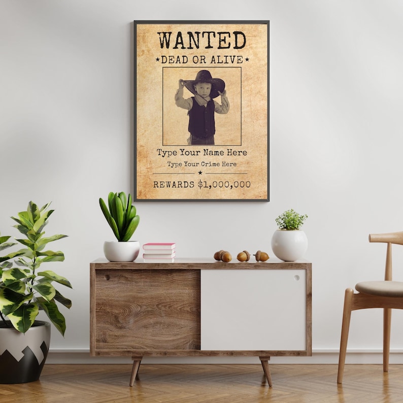 Personalized Wanted Poster, Custom Cowboy Portrait From Photo, Digital ...