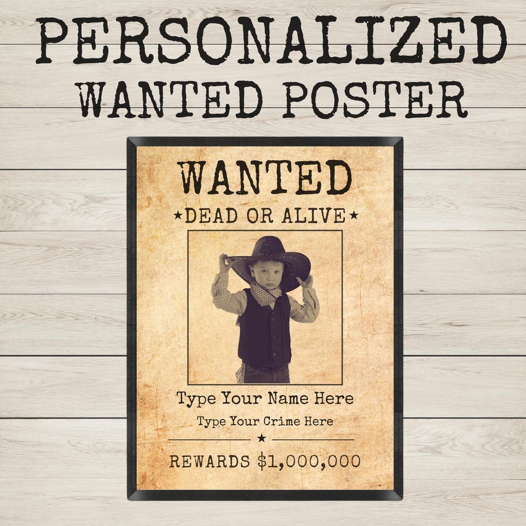 Personalized Wanted Poster, Custom Cowboy Portrait From Photo, Digital ...
