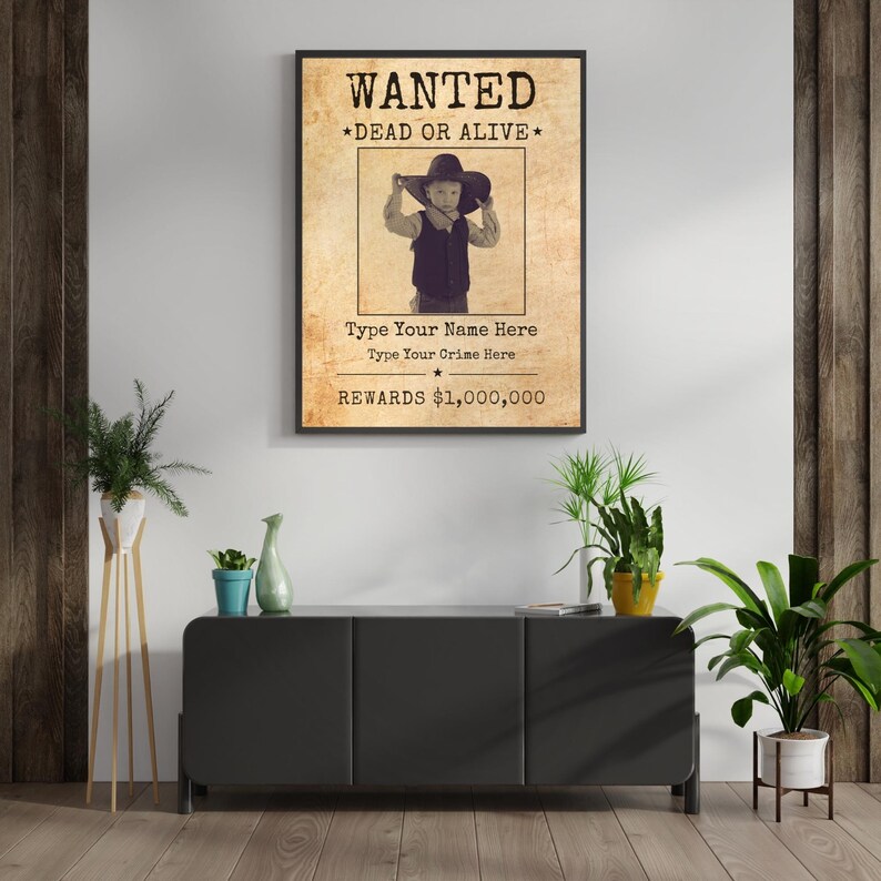 Personalized Wanted Poster, Custom Cowboy Portrait From Photo, Digital ...