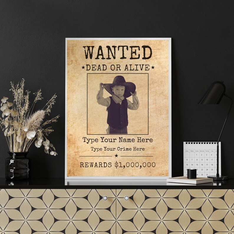Personalized Wanted Poster, Custom Cowboy Portrait From Photo, Digital ...