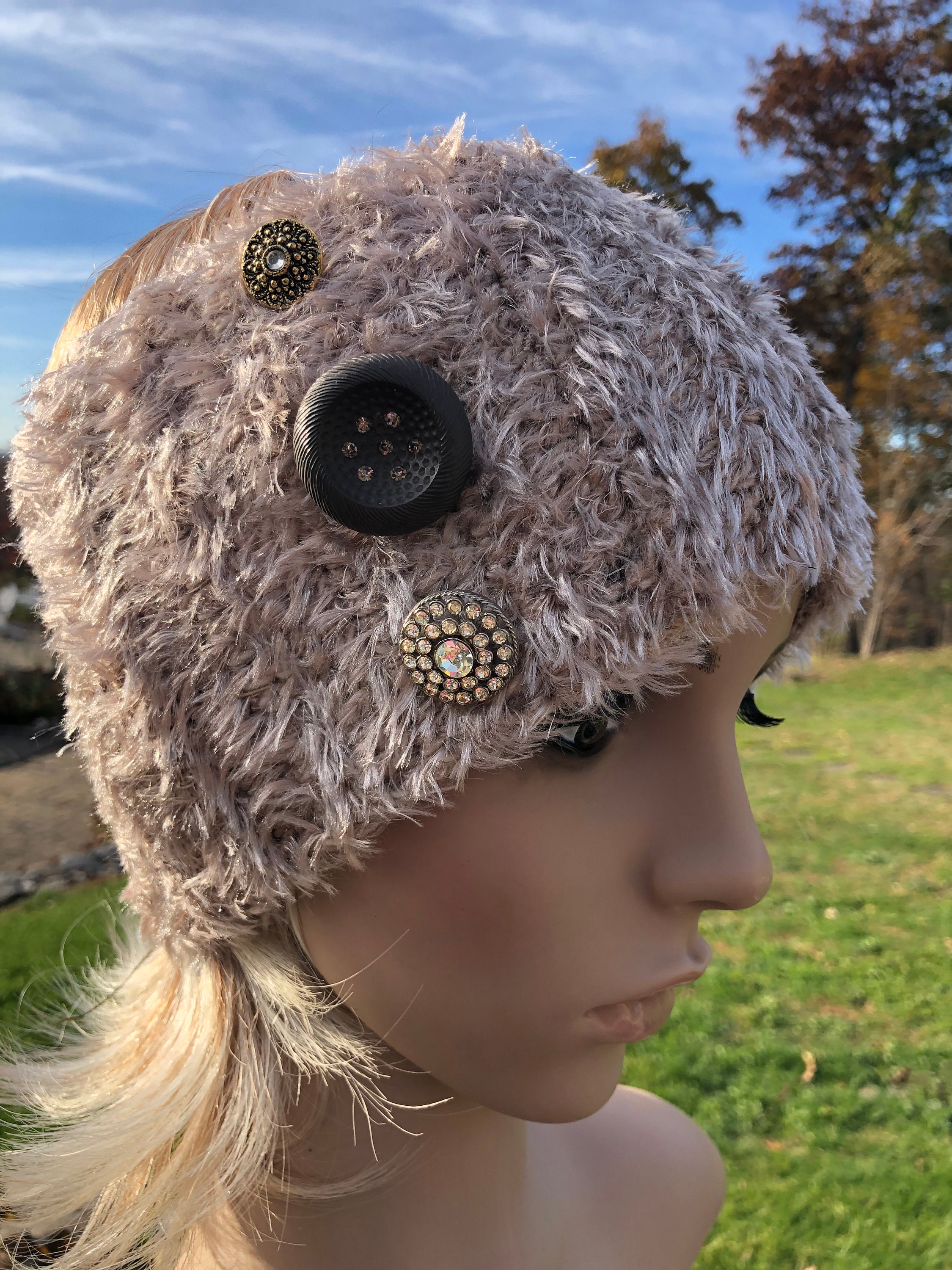 Handmade Crochet Head Wrap Head Snuggle With Vintage Pins & Buttons - Etsy