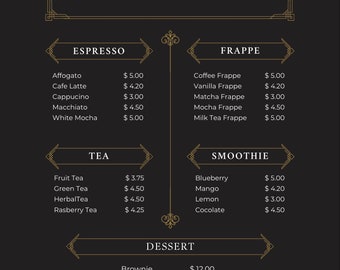 DIY Cafe Printable Menu Board, Price List, Signage, Poster Template for ...