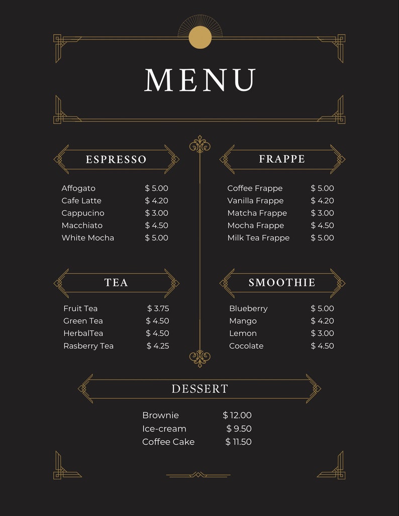 DIY Cafe Printable Menu Board, Price List, Signage, Poster Template for ...