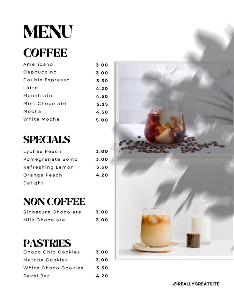 DIY Cafe Printable Menu Board, Price List, Signage, Poster Template for ...