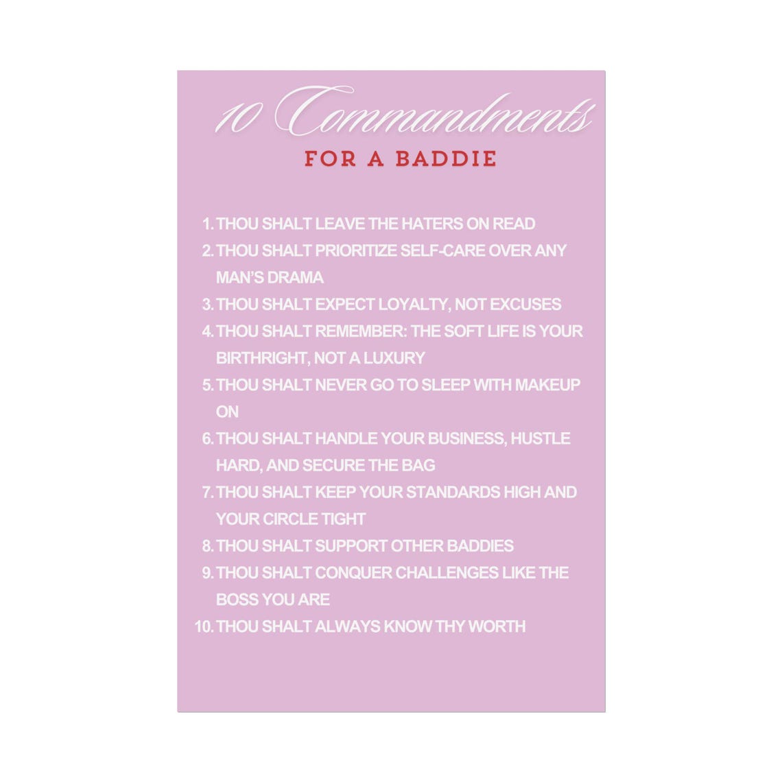 10 Commandments for a Baddie Motivational Wall Art Empowering Feminine ...