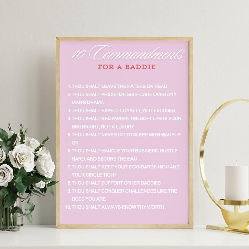 10 Commandments for a Baddie Motivational Wall Art Empowering Feminine ...