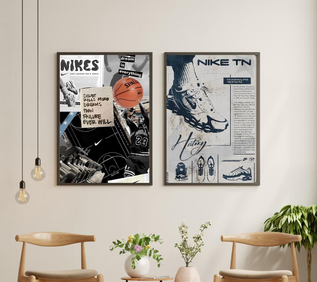 Set of Two Nike Vintage Posters Retro Sneaker Wall Art Digital Download ...