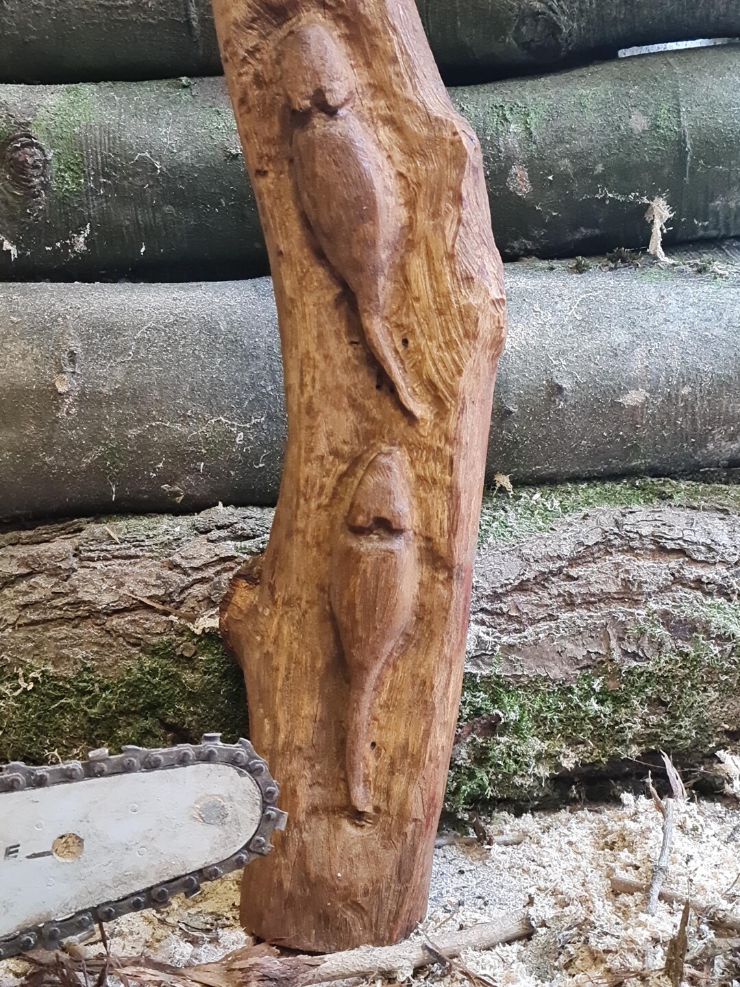 Chainsaw and Hand Tool Ash Wood Rustic Carving Mice Running up a Log ...
