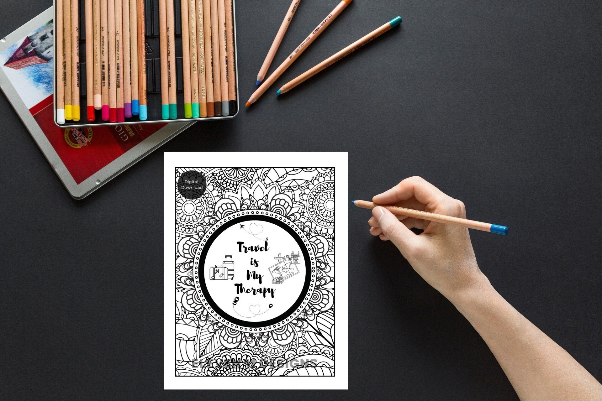 Travel is My Therapy Coloring Page Wanderlust World Travel - Etsy