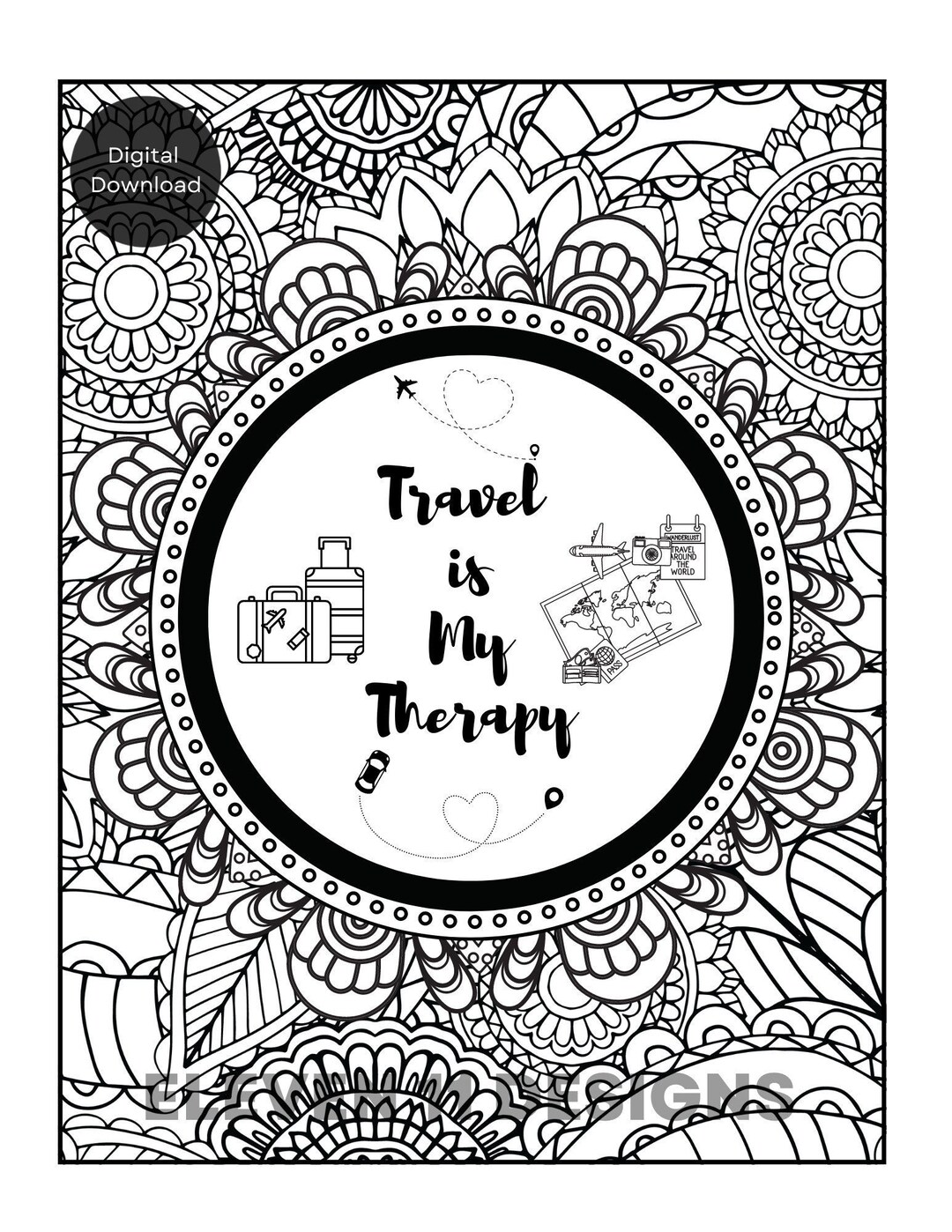 Travel is My Therapy Coloring Page Wanderlust World Travel - Etsy