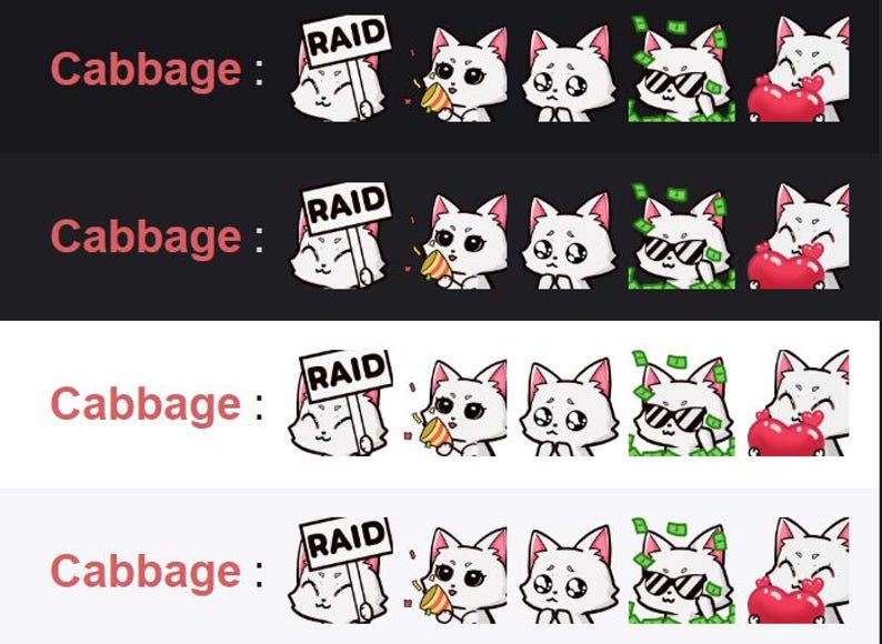 Animated White Cat Emotes: Twitch, Youtube, Discord, Confetti, Raid ...