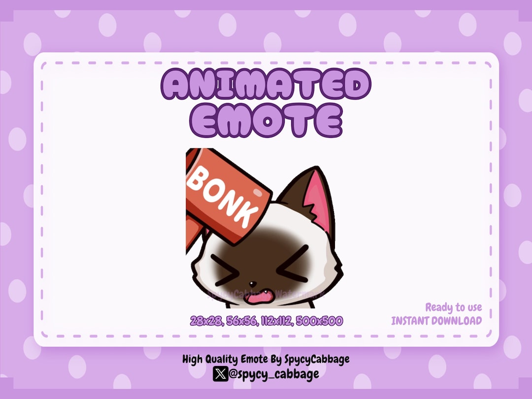 Animated Cat Emote | Cute Siamese Cat Bonk for Twitch, Youtube, Discord ...