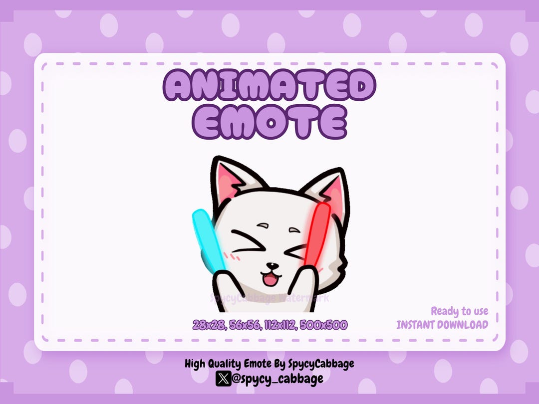 Animated Cat Emote | Cute White Cat Glow Stick Emotes for Twitch ...