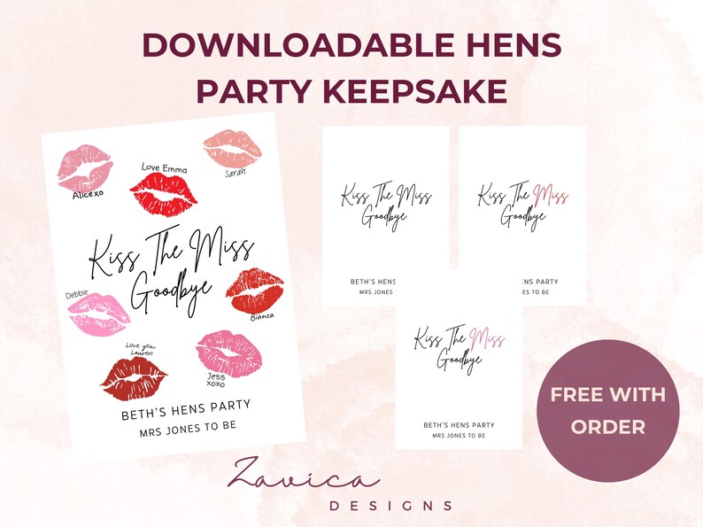 Kiss the Miss Goodbye Hens Party Welcome Sign | Digital Download ...