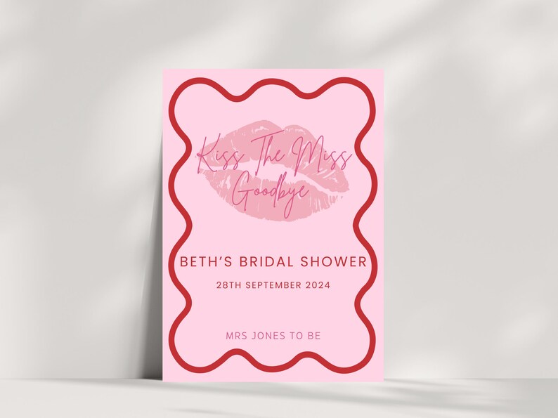 Kiss the Miss Goodbye Hens Party Welcome Sign | Digital Download ...