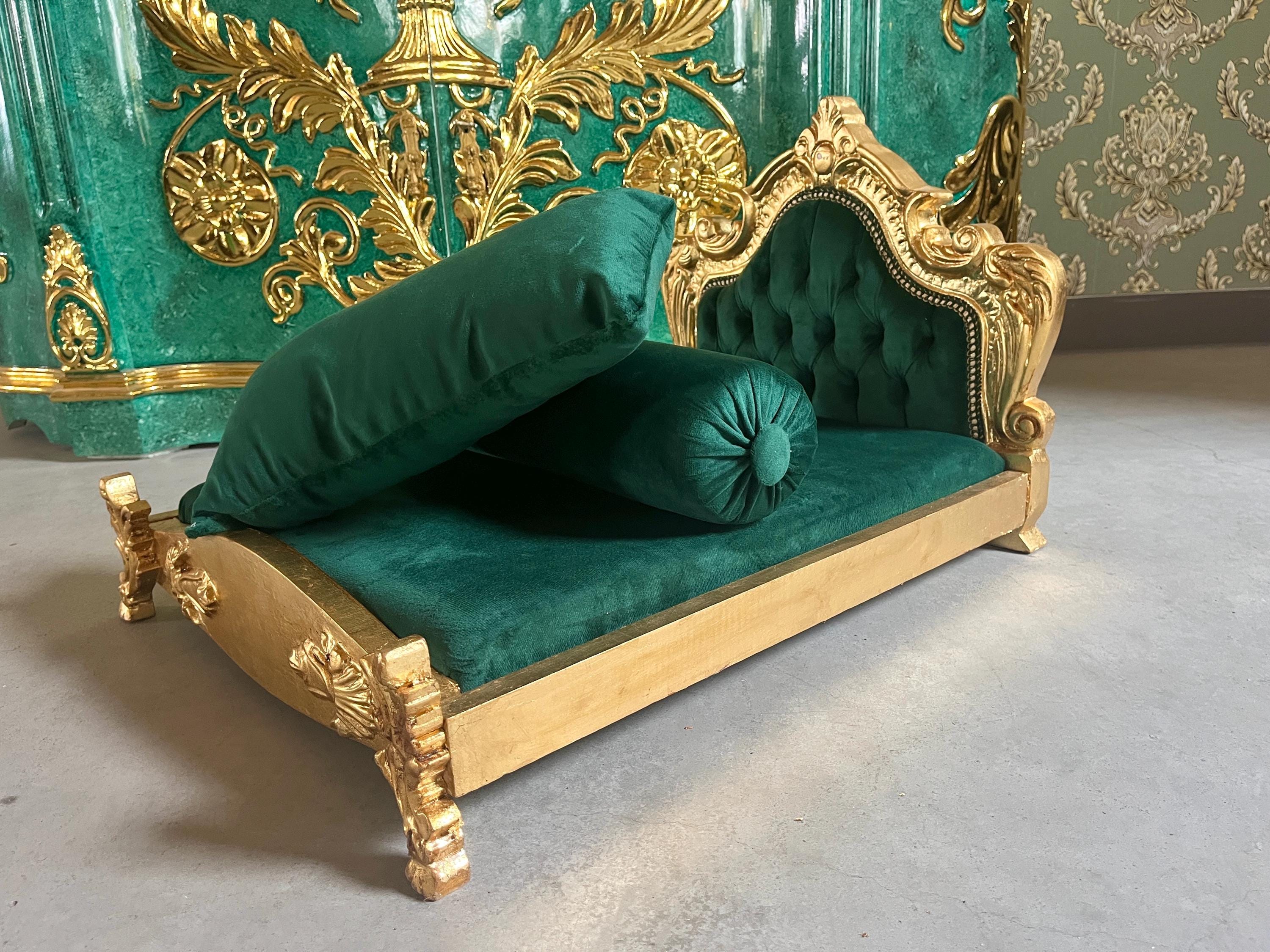 Cute Pet Bed Nostalgic Baroque Rococo Style in Velvet Green Small Dog ...
