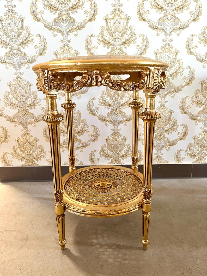 Gold Rococo Coffee Table Marble Top French Antique Style in Handmade - Etsy