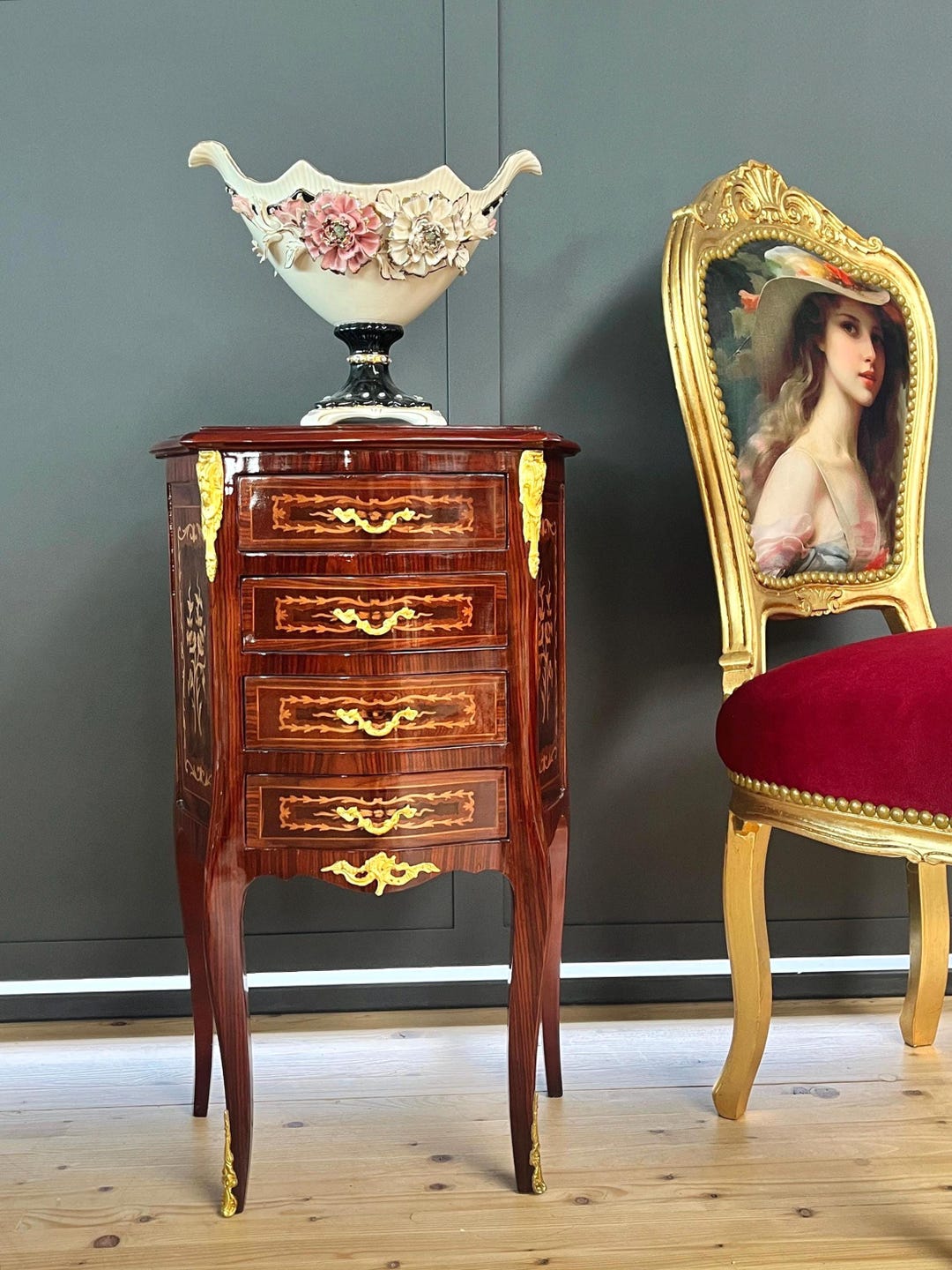 Hand-carved Bedside Table Retro Baroque Style Inlaid 4-drawer ...