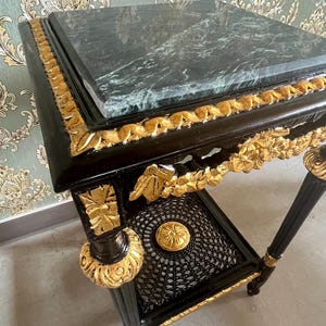 Black Side Table Square Shape Marble Top Living Room End Table Baroque ...