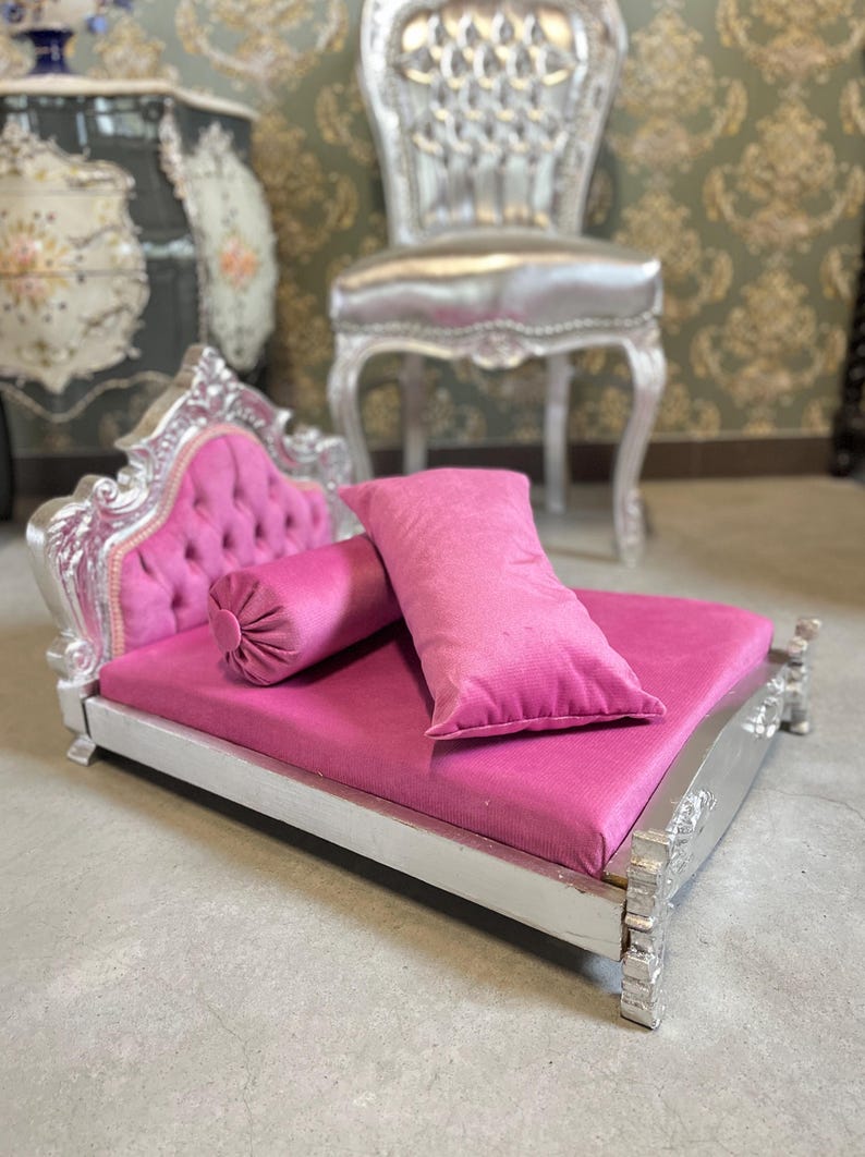 Baroque Rococo Pet Bed: Pink Velvet Small Dog Sofa With Gold Finish - Etsy