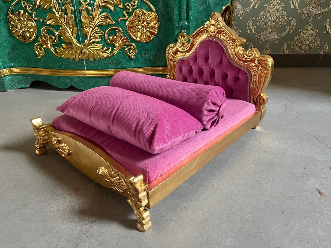 Baroque Rococo Pet Bed: Pink Velvet Small Dog Sofa With Gold Finish - Etsy