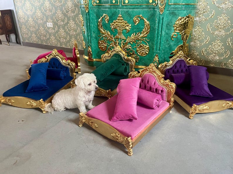 Baroque Rococo Pet Bed: Pink Velvet Small Dog Sofa With Gold Finish - Etsy